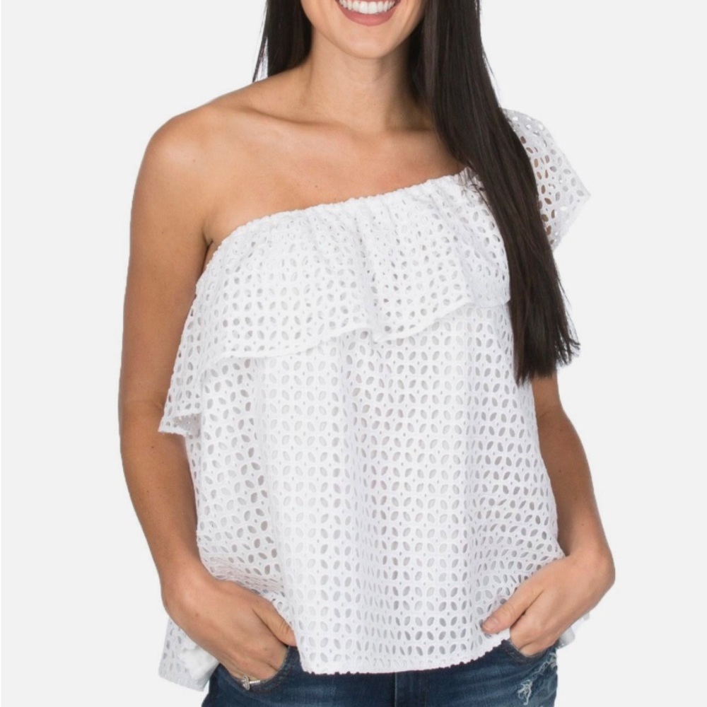 Lauren James Reagan White Eyelet Ruffle Top - Gem